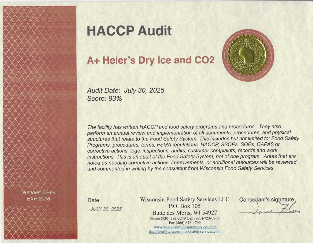 Certifications - A+ Heler's Dry Ice & CO2 - #1 Best Dry Ice & CO2